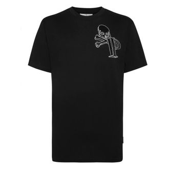 Philipp Plein Homme, Tops, Noir, Taille: 2XL T-shirt Col Rond SS Wire Frame