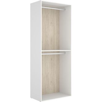 PEGANE Armoire dressing ouverte avec 2 tringles et fond r&eacute;versible, coloris blanc/naturel - Hauteur 204,5 x Longueur 80 x Profondeur 45 cm