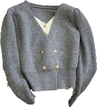 Generic Faux cardigan court en tricot deux pi&egrave;ces pour femme avec col en V, gris, Taille XL