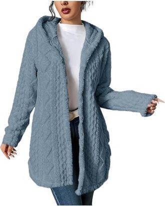 Generic Manteaux dhiver pour femmes en polaire &agrave; manches longues grande taille manteau mi-long &agrave; capuche simple boutonnage veste polaire chaude en peluche jac