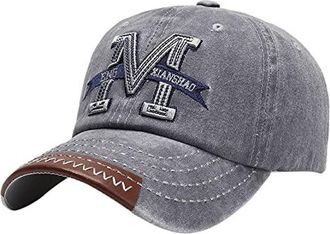 Generic Casquette r&eacute;tro pour homme et femme avec visi&egrave;re pare-soleil en denim d&eacute;lav&eacute; lettre M broderie casquette de baseball pour dames chapeaux &agrave; visi&egrave;re, gr