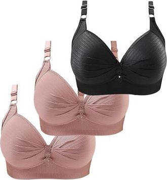 Generic Lot de 3 soutiens-gorge push-up sans armatures pour femme - À porter au quotidien - Grande taille - Confortable - Sans armatures, rose, XXL
