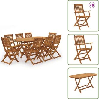 vidaXL 9-tlg. Garten-Essgruppe Klappbar Massivholz Akazie - Gartensessel - Gartentisch - Gartenm&ouml;belset - Holztisch - Akazienholz