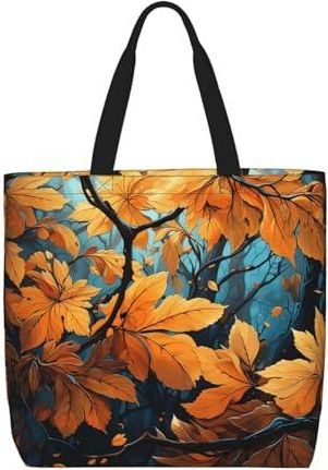 Generic Feuilles DAutomne Sac Fourre-Tout L&eacute;ger Sacs De Courses R&eacute;utilisable Sac A Main Femmes Pour Universit&eacute; Travail Shopping
