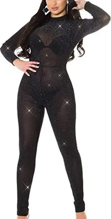 Koucla Soo Sexy! Combinaison de fête à paillettes transp., Noir, XS