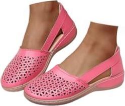 Generic Sandales &agrave; bout ferm&eacute; pour femme - Espadrilles en maille ajour&eacute;e et respirante - Sandales de marche compens&eacute;es &agrave; t&ecirc;te ronde - Coupe large - Sandales p