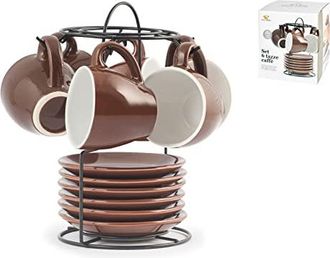 Royal Norfolk Royal Norfolk Set aus 6 Kaffeetassen, Steingut, mit Untertasse, braun, 90 cc