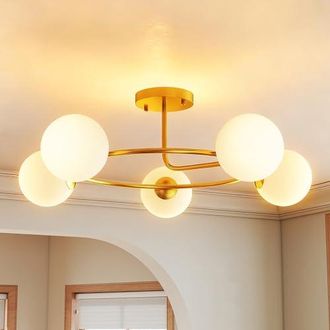 HOMCOM Plafonnier LED 20W, luminaire plafonnier, 5 culots G9 à montage semi-affleurant, lampe de plafond moderne pour salon, couloir, salle à manger, cuisine