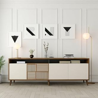 Dmora Anrichte Rotanev 180x35x78,6 cm Braun 2 B&ouml;den 6 F&auml;cher, Sideboard