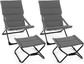 Costway Chaise Pliante 2 en 1, Fauteuil de Jardin Exterieur avec Repose-Pied, Accoudoirs, Coussin Rembour&eacute; Amovible, Fauteuil Pliable Int&eacute;rieur Ext&eacute;rieur