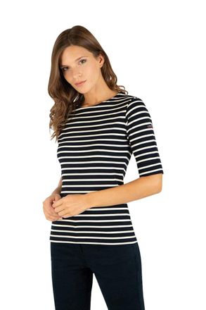 Armor Lux Damen Marinière ncale Femme T-Shirt, Blau (Bi5 Rich Navy/Nature Bi5), 36 (Herstellergröße: 1)