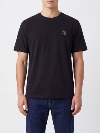 Brunello Cucinelli Baumwoll-T-Shirt mit Rundhalsausschnitt und Kontrastlogo