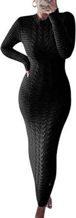 ORANDESIGNE Robe Femme Longue Hiver Tricoté Chic et Élégant Pull Long Manche Longue Moulante Décontractée Chaude Maxi Pullover Tricot Côtelé Knitted Dress Schwarz