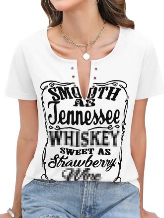 Heekpek TOMEEK Tshirt Damen Sommer Sexy Tops Casual T Shirt V Ausschnitt Oberteil Kurzarm Oversize Shirt Bedrucktes Basic T-Shirts Tee Top Bluse(Weiß,M)