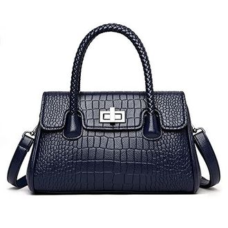 Generic Sacs &agrave; main et sacs &agrave; main pour femme - Grand sac &agrave; bandouli&egrave;re en crocodile avec poign&eacute;e sup&eacute;rieure - Tendance - Pour femme, bleu, Large