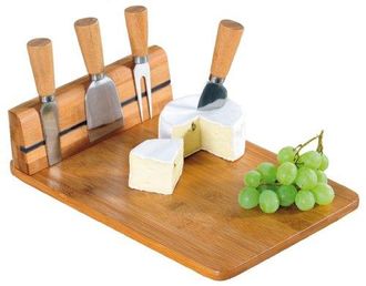 KESPER Kesper | Planche à découper à fromage avec couverts, matériau : bambou, acier inoxydable, dimensions : 30 x 20 x 8 cm, couleur : blanc | 58641 13