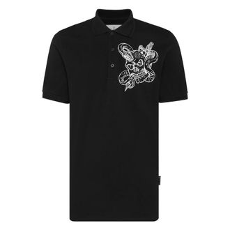 Philipp Plein Homme, Tops, Noir, Taille: 3XL Polo Slim Fit Snake