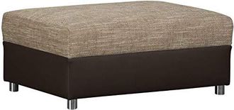 Cavadore Hocker Caaro im Materialmix mit Kunstleder / Bequemer Sitzhocker im modernen Design / 96 x 66 x 42 / Hellbraun-Braun