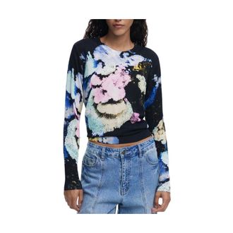 Desigual Schwarzer Leinen Damen Pullover - - Knitwear - Damen - Mehrfarbig - S