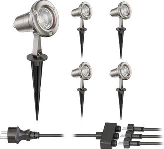 LEDs Com Gartenstrahler MUK mit Erdspie&szlig; f&uuml;r au&szlig;en, Edelstahl, je 29,94W je 483lm 30&deg; warm-wei&szlig; 5er Set
