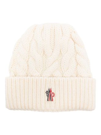 Moncler bonnet en maille torsadée - Blanc
