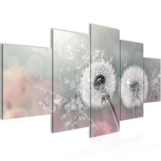 Runa Art Wandbilder Blumen Pusteblume 5 Teilig Bild auf Vlies Leinwand Deko Wohnzimmer Blumenwiese Türkis Grau 023652b