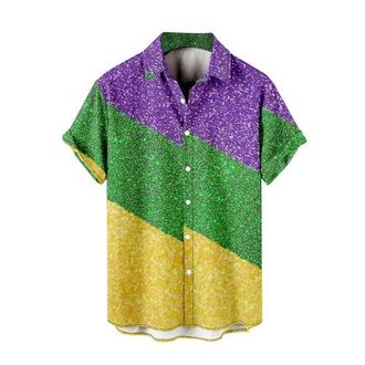 Generic Costume de carnaval pour homme - Chemise &agrave; manches courtes - Chemise de loisirs avec boutonni&egrave;re - Chemise de vacances &agrave; revers - V&ecirc;tement de f&ecirc;te - B