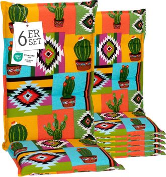 Beo Turin Hochlehner Gartenstuhl-Auflagen | 6er Set | Waschbar 30&deg;C | Atmungsaktiv | UV-best&auml;ndig | Made in EU | &Ouml;ko-Tex Standard | Extra Dicke Sitzkissen