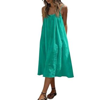 Generic Robes de vacances pour femmes, robe d&eacute;t&eacute; mi-longue, style boh&egrave;me, robe de tous les jours en m&eacute;lange de coton doux avec poches, robe d&eacute;t&eacute; fluide sans m