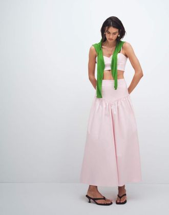 Asos Jupe densemble longue &agrave; taille haute et surpiq&ucirc;res - Vieux rose