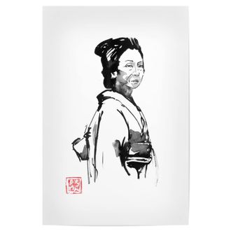artboxONE Poster 75x50 cm Menschen Alte Frau hochwertiger Design Kunstdruck - Bild Sumie Geisha Japan