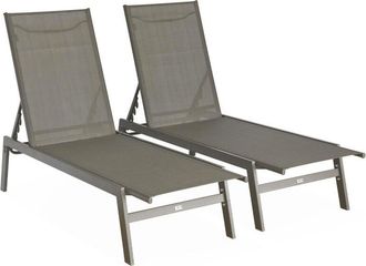 Sweeek Lot de 2 transats taupe. 5 positions. en textilène et métal. FLORA. L155 x P59 x H106cm