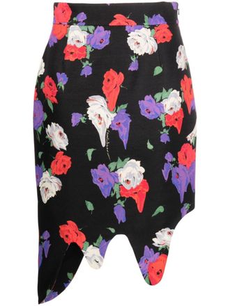 Moschino jupe asym&eacute;trique &agrave; fleurs - Noir