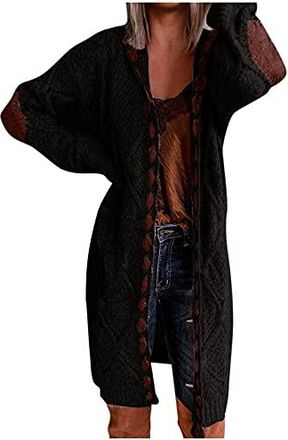 Generic Cardigan long pour femme, cardigan en tricot &eacute;pais pour femme, vestes dhiver &agrave; manches longues, pulls mi-longs, couleur unie, cardigan cascade, cardig