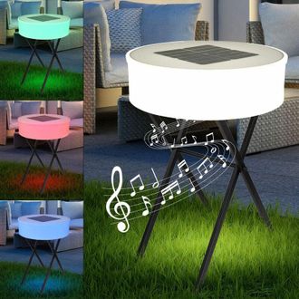ETC Shop Gartentisch Solar Solartisch Lautsprecher Außen Tisch Solarlampe Farbwechsel, Fernbedienung, Akku, 10x led 10x rgb led, DxH 53x75 cm