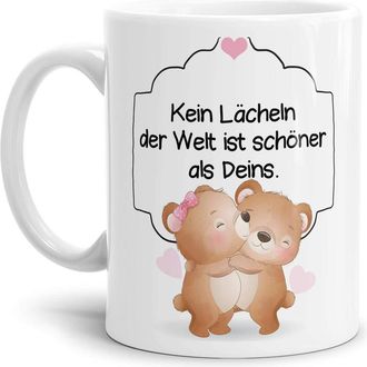 Tassendruck Bärchen-Tasse mit Spruch - Kein Lächeln der Welt ist schöner als Deins - Kaffeetasse/Liebe/Partner/Geschenk-Idee - Weiß
