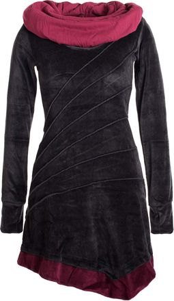 vishes Alternative Bekleidung - Asymmetrisches Patchwork Samtkleid Langarm Gro&szlig;er Schalkragen schwarz 40-42