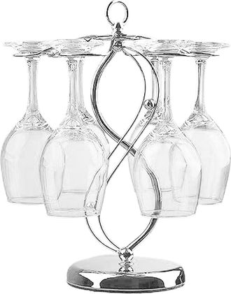 Generic Weinglashalterst&auml;nder - 10,24 X 10,24 X 13,39 Zoll Metallregal Mit 6 Haken | Weinglas-Trocknungsorganisator | Elegantes Pr&auml;sentationsregal F&uuml;r K&uuml;che, 