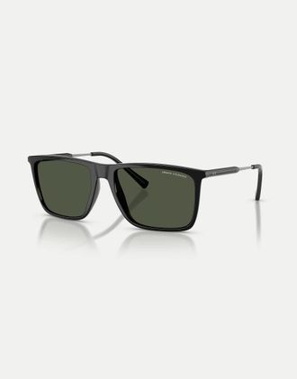 A|X Armani Exchange Lunettes de soleil carrées avec verres verts polarisés - Noir brillant