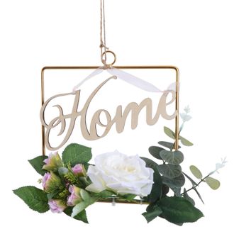 DOITOOL Nordischer Metallanh&auml;nger mit K&uuml;nstlicher Blume Wanddeko f&uuml;r Hochzeit Hotel und Heimdekoration Quadratischer Wandbehang mit 3 Bl&uuml;ten