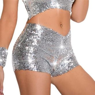 Generic Ensemble de robes de performance &agrave; paillettes pour femme avec perles scintillantes pour une &eacute;l&eacute;gance sportive, argent&eacute;, S