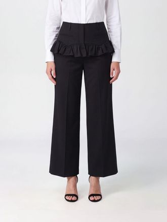 Ganni High-Waist Hose mit weitem Bein von aus recycelter Wollmischung mit R&uuml;schen