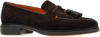Santoni Mens Dark Brown Suede Easy Loafers Mocassini