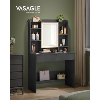 Vasagle Vasagle - Coiffeuse avec Miroir led, 3 Couleurs, Luminosité Réglable, Table de Maquillage avec Miroir, Grand, Étagère de Rangement Réglable, 2