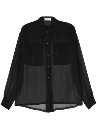 Saint Laurent Semi-transparentes Seidenhemd - Schwarz