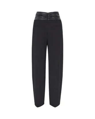 Andamane Womens Black Wide-Leg Pinstripe Trousers Black-White Cotton Black/white