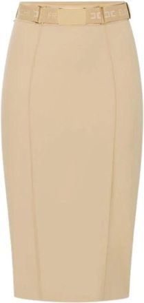 Elisabetta Franchi Femme, Jupes, Brun, Taille: 40 FR Jupe Midi en Tissu Technique Bi-&eacute;lastique avec Ceinture