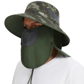 Bassdash Chapeau de Soleil Respirant UPF 50+ avec Couvre-Visage Amovible et Rabat de Cou Chapeau Unisexe &agrave; Large Bord r&eacute;sistant &agrave; leau pour la p&ecirc;che la randonn