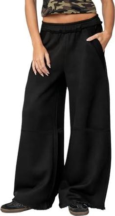 Generic Pantalon de jogging ample pour femme - Pantalon de surv&ecirc;tement d&eacute;contract&eacute; &agrave; taille &eacute;lastique - Pantalon large avec poches - Coupe ample - Jambe droit