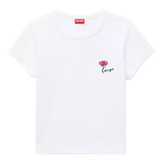 Kenzo Signature Besticktes T-Shirt - - Tops - Damen - Wei&szlig; - S